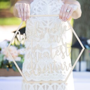 Boho Wedding Welcome Sign, Hexagon Adventure Begins Modern Boho Sign ...