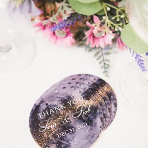 Wedding Favor Coasters, Moon Wedding Theme Personalized Names & Wedding ...