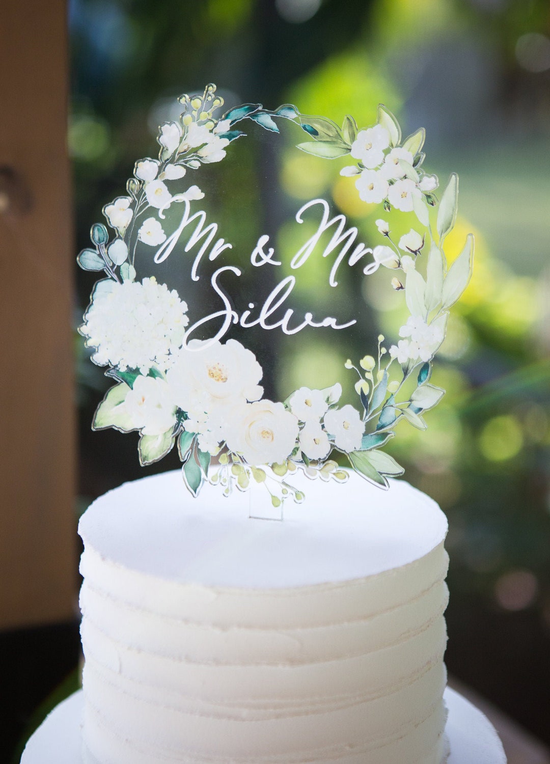 Wedding Cake Topper Floral Wreath Mr & Mrs Cake Decoration Wedding ...