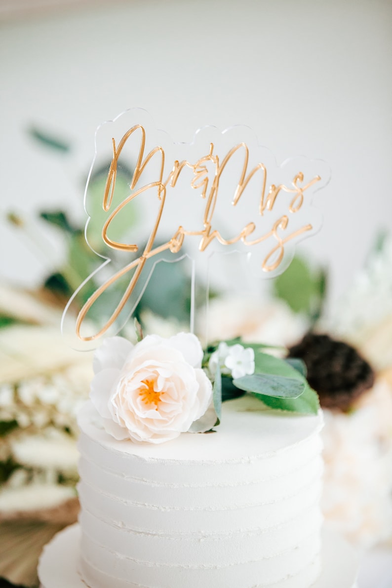 Wedding Cake Topper Name Cake Topper Last Name Gold Clear - Etsy