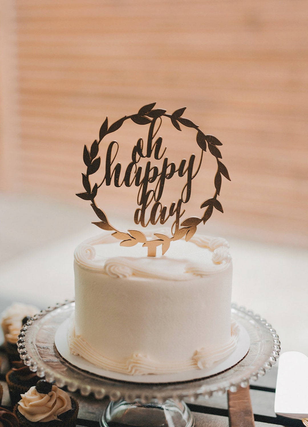 Cake Topper Gold Glitter Wreath Cake Topper Boho Chic Wedding Cake ...