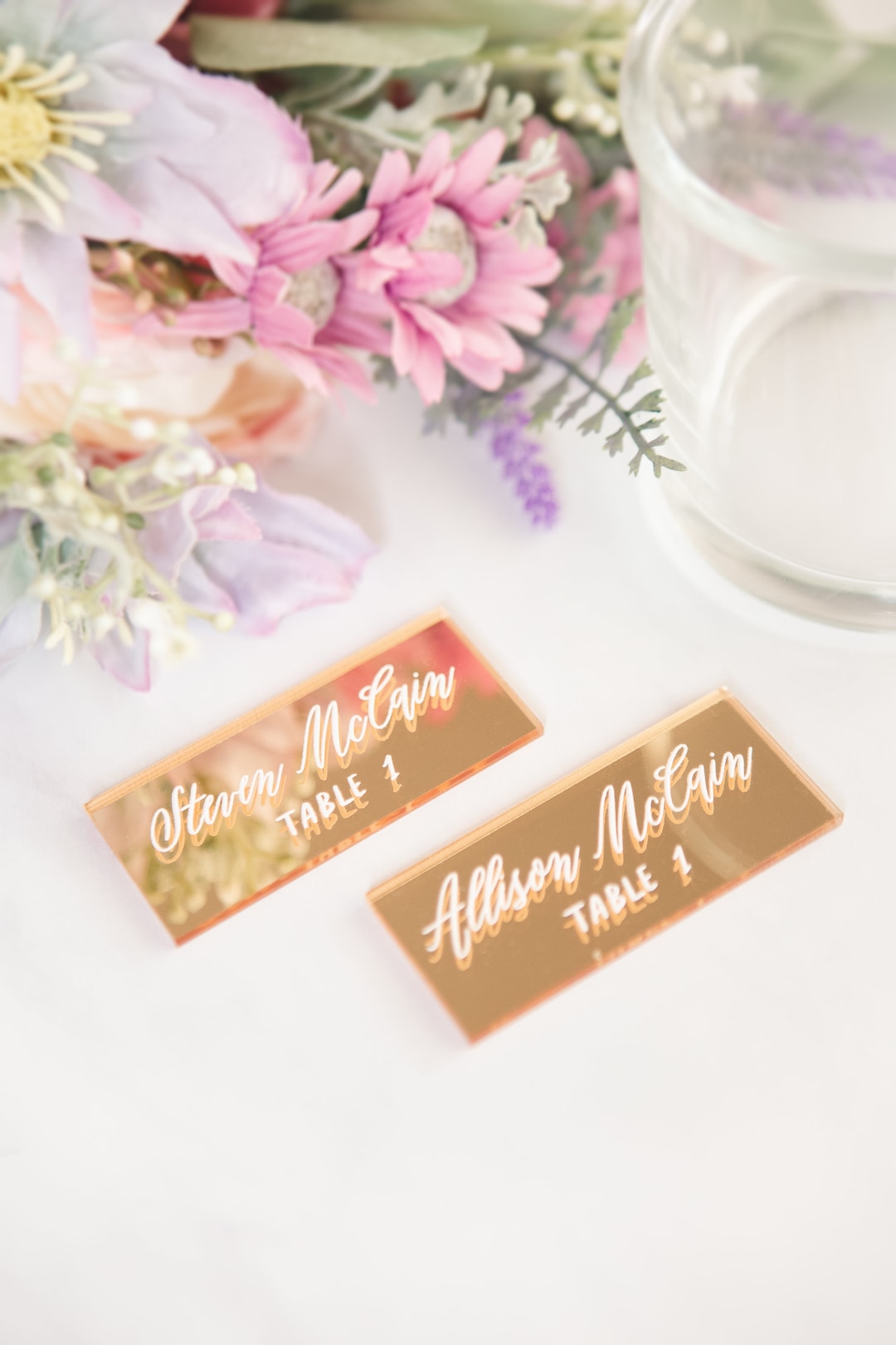 Place Card Name Meal Choice Tags Gold Mirror Plate Names for Party or ...