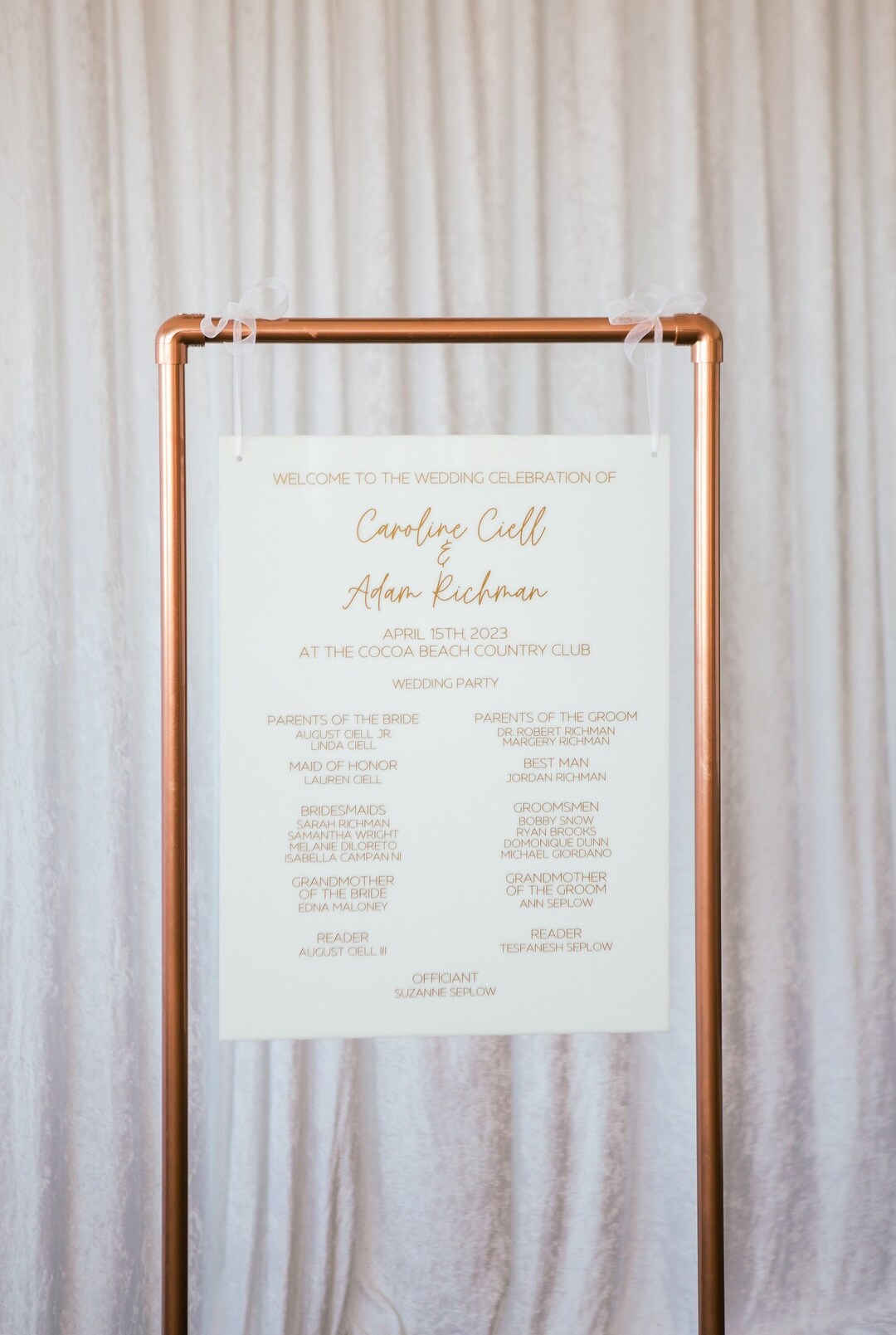 Wedding Program Sign for Hanging Ceremony Decor Bridal Party Names Sign ...
