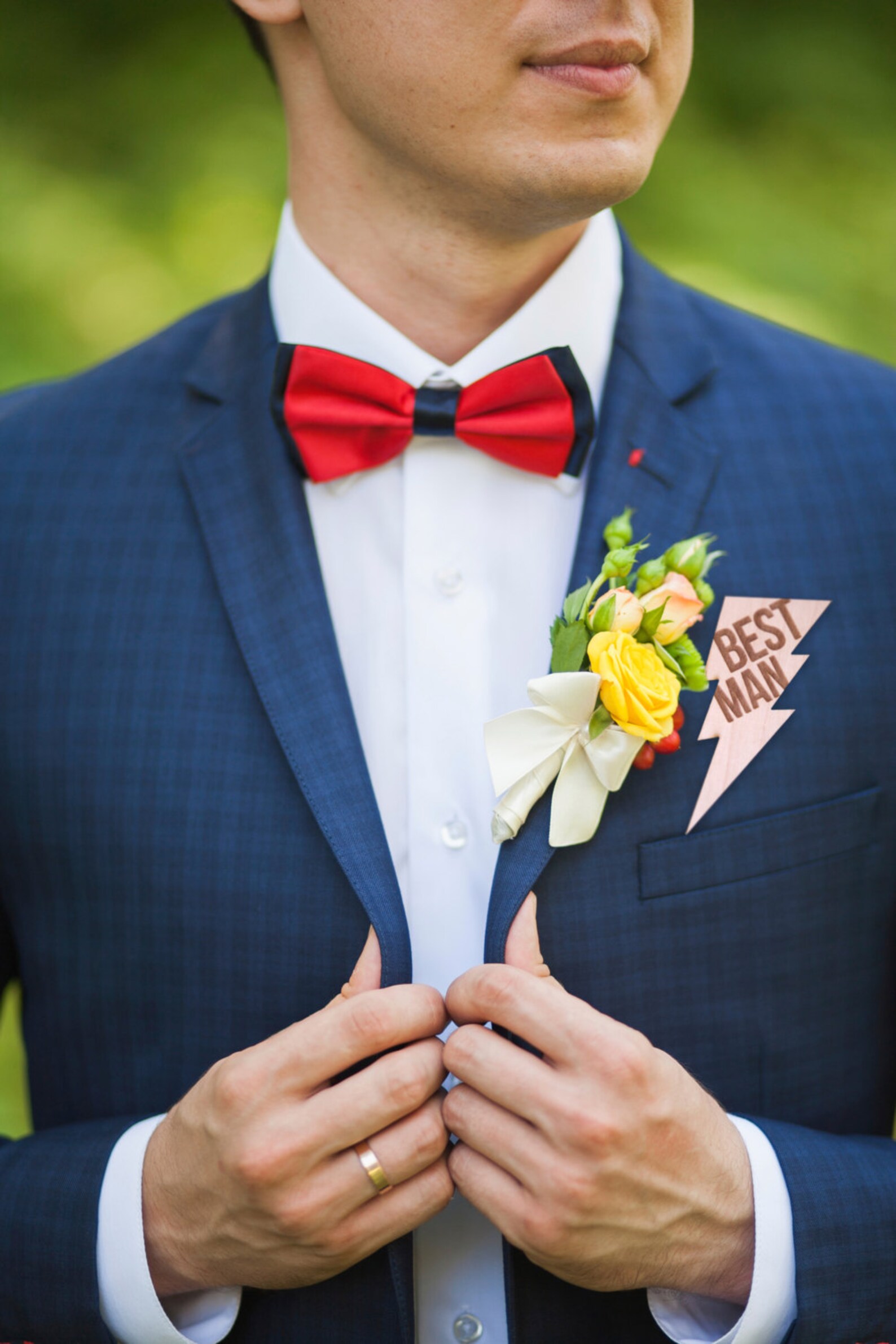 Best Man Badge Wooden Lightning Bolt Gift for Boutonnière - Men's ...