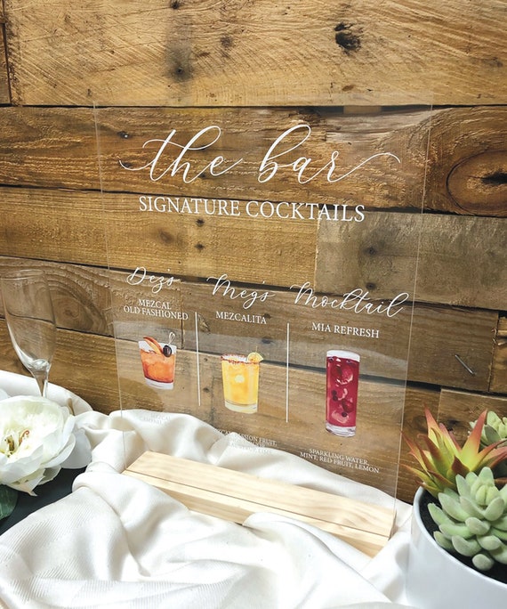 Drink Menu Sign for Wedding or Party Bar Sign Signature - Etsy