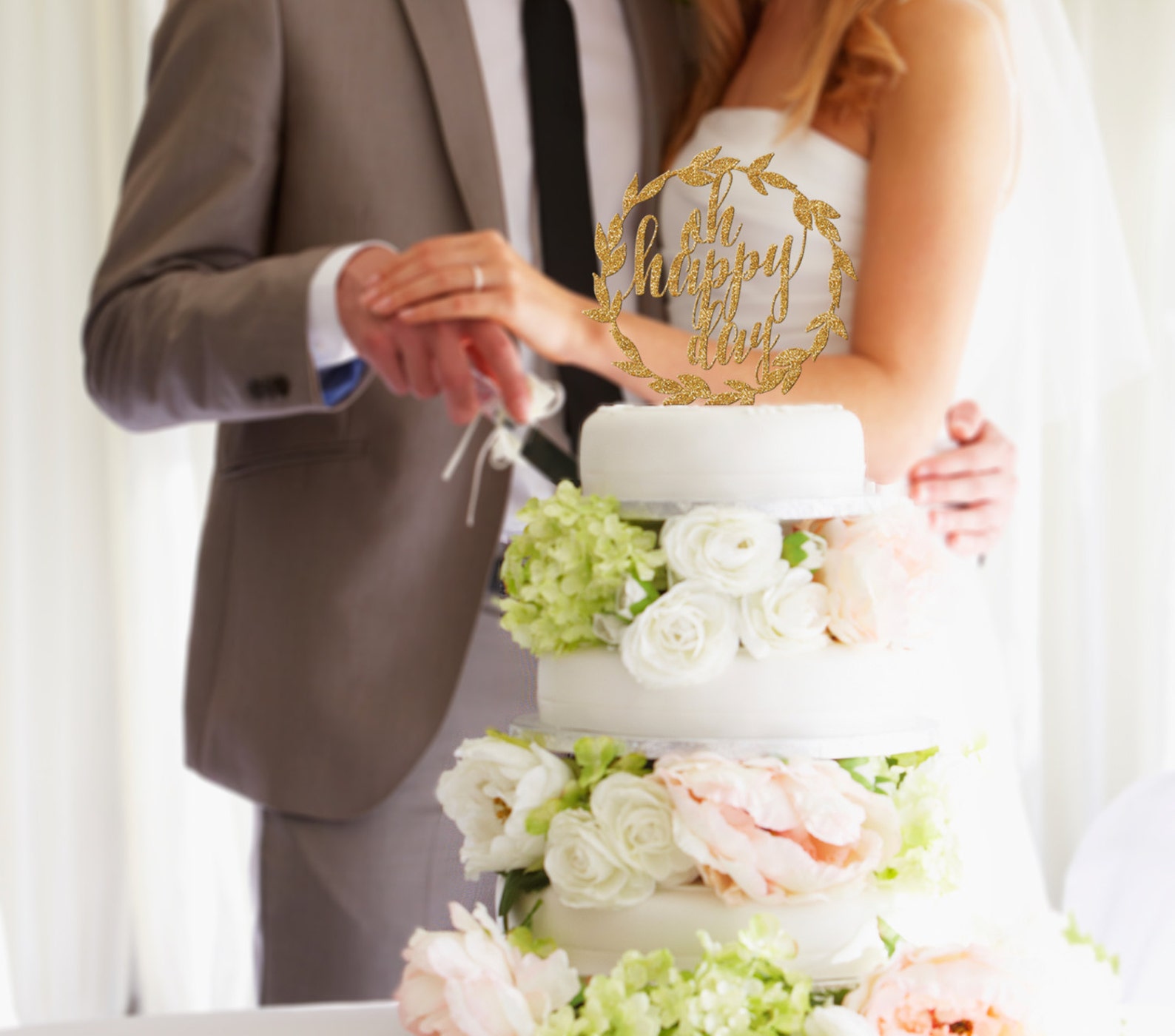 Cake Topper Gold Glitter Wreath Cake Topper Boho Chic Wedding | Etsy