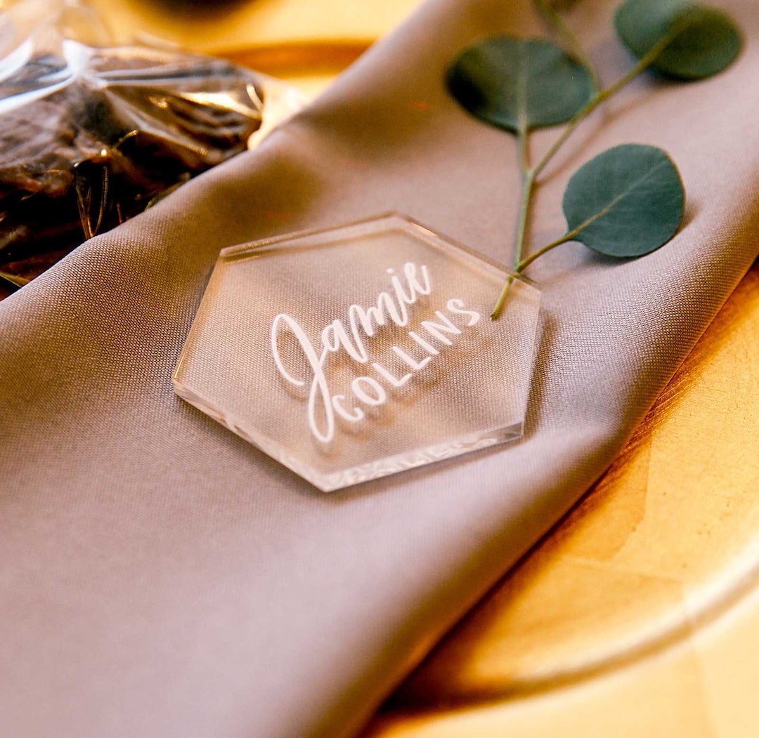 Clear Hexagon Name Tags Place Card Names Wedding Party or Event Decor ...
