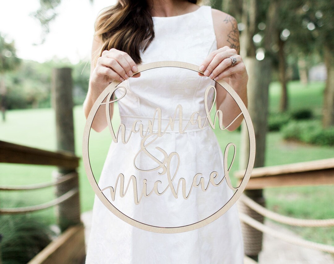 Wedding Ring Sign With Names Personalized Wedding Sign Hoop - Etsy