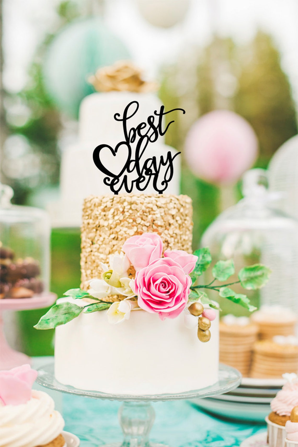Wedding Cake Topper Best Day Ever Floating Topper Glitter - Etsy