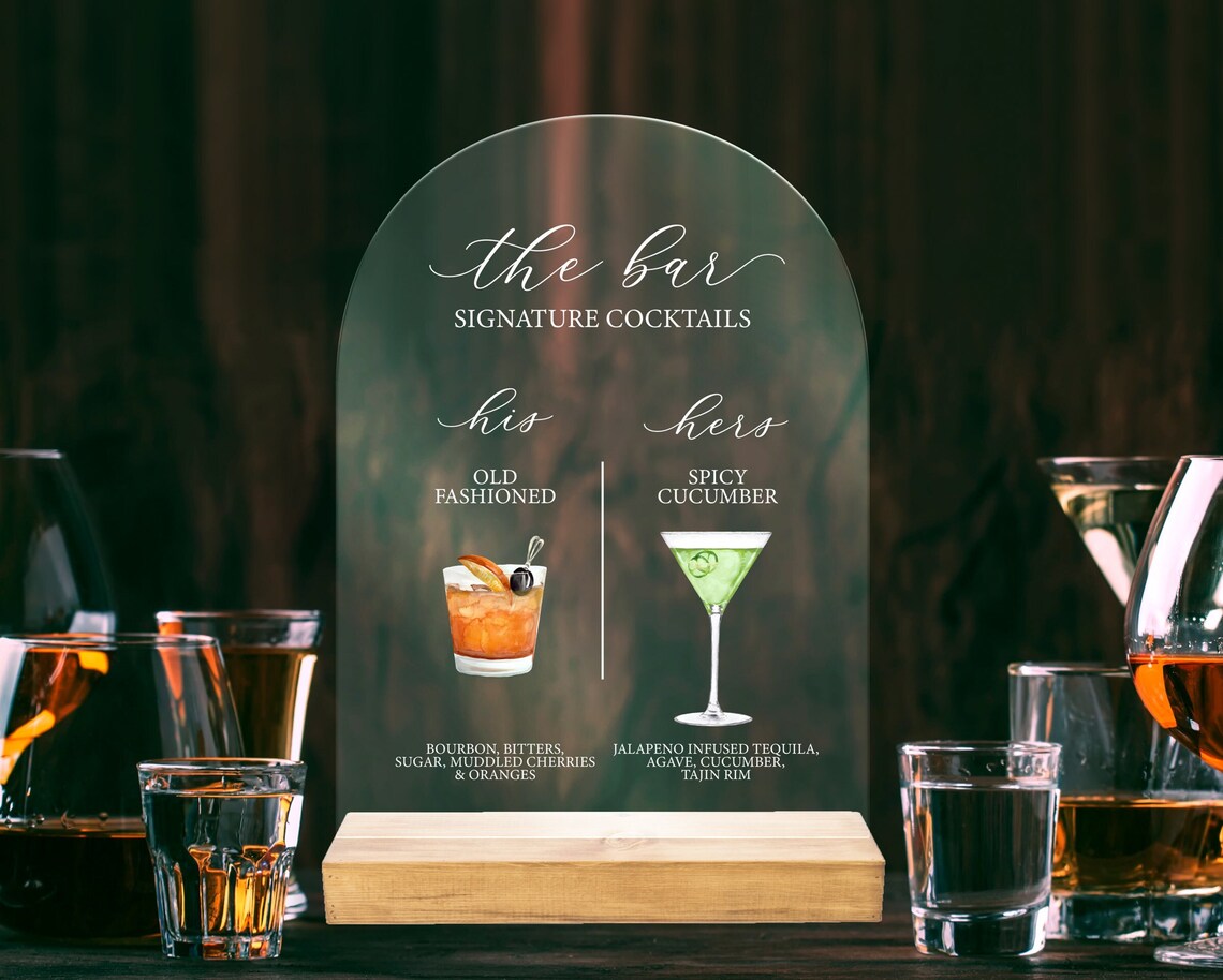 Drink Menu Sign for Wedding or Party Bar Sign Signature - Etsy