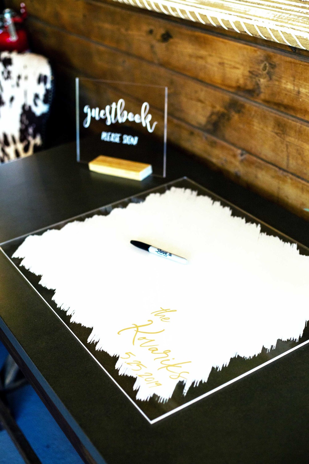 Guest Book Sign, Clear Acrylic Paint Style Wedding Sign Personalized ...