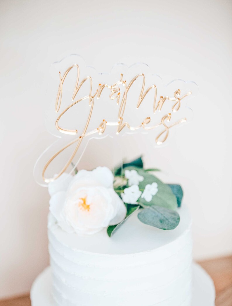 Wedding Cake Topper Name Cake Topper Last Name Gold Clear - Etsy