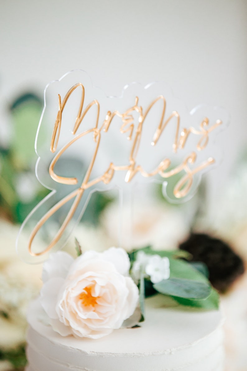 Wedding Cake Topper Name Cake Topper Last Name Gold Clear - Etsy