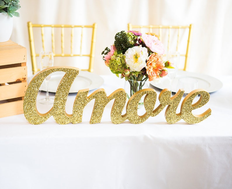 Amore Wedding Sign for Table Decor Freestanding Wooden Block | Etsy