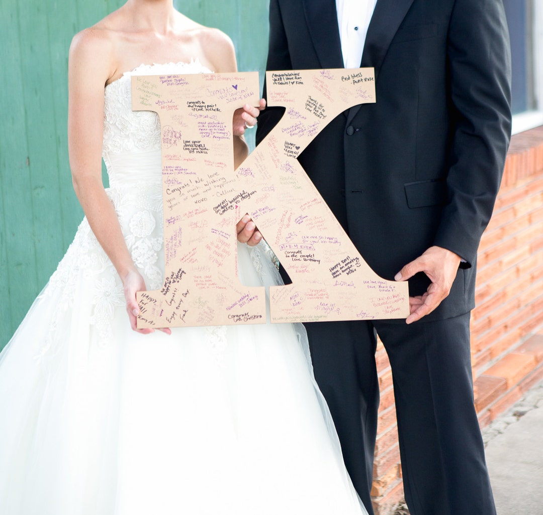 Wedding Guest Book Monogram Letter Sign - 22" Large Wooden Letter for ...