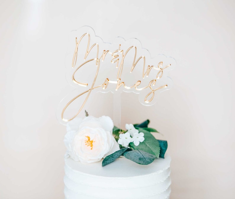 Wedding Cake Topper Name Cake Topper Last Name Gold Clear - Etsy