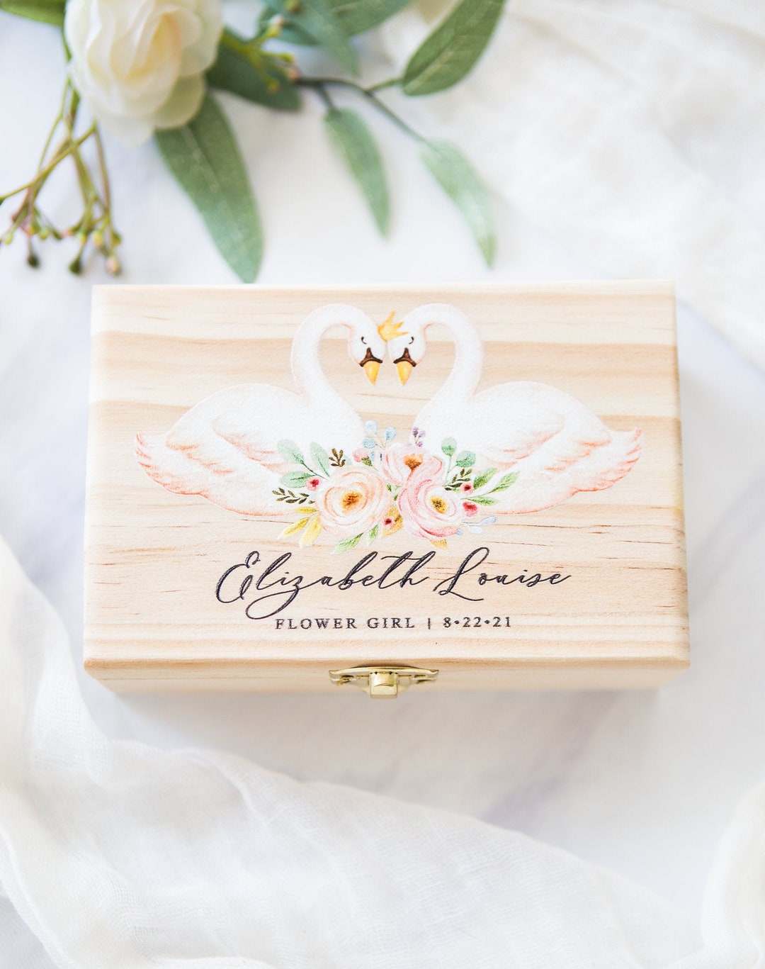 Flower Girl Gift Box Jewelry Box for Wedding Personalized Name, Wooden ...