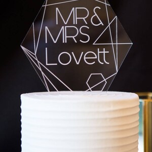 Geometric Wedding Cake Topper Clear Acrylic Personalized Cake Topper ...