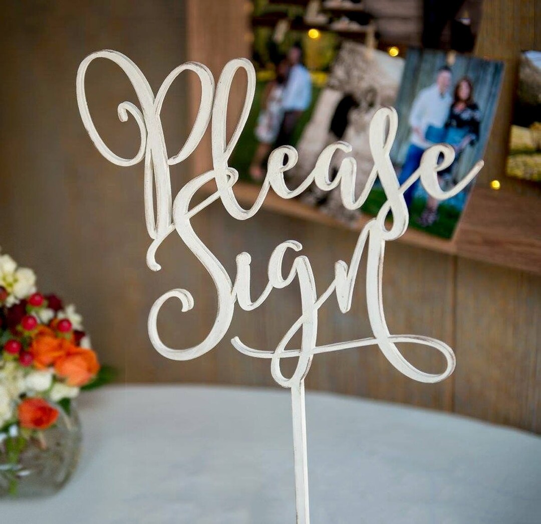 Guestbook Table Sign "please Sign" Standing in Gold or DIY Wedding Sign ...