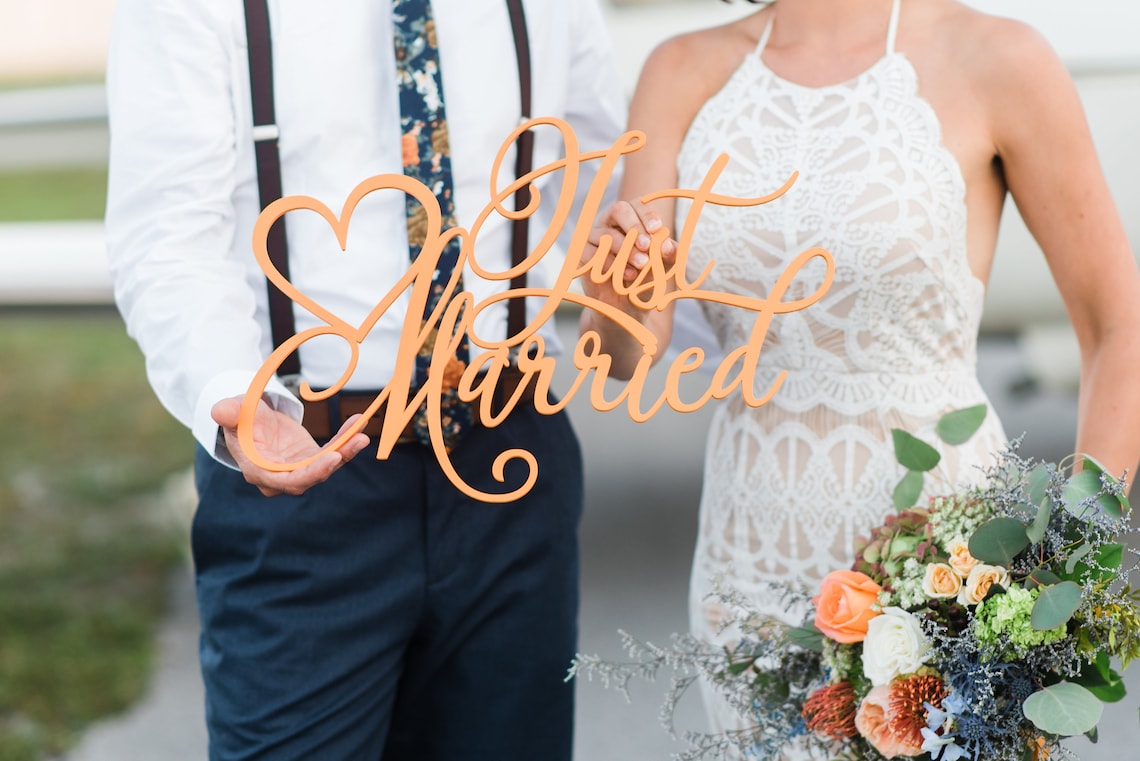 Wedding Photo Prop Just Married Wedding Sign Painted Sign for - Etsy
