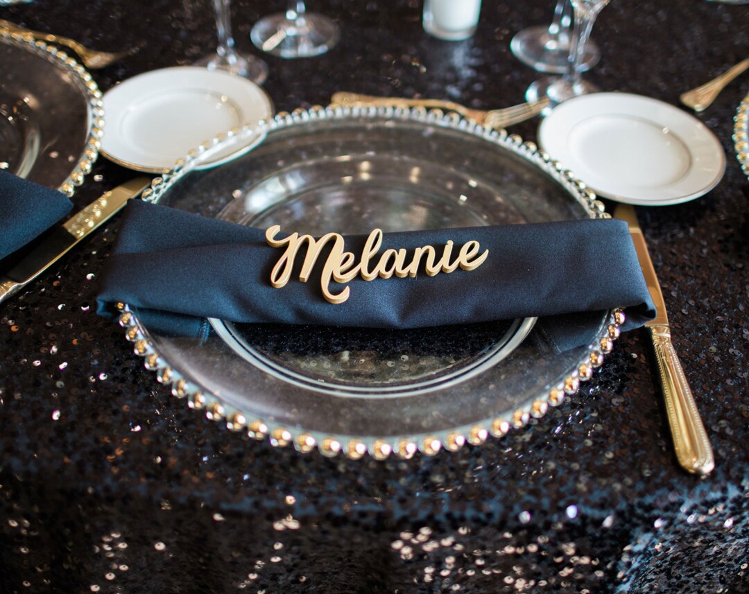 Place Card Name Meal Choice Wood or Gold Mirror Plate Names, Wedding ...