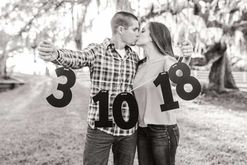 Wedding Date Banner Engagement Photo Prop Hanging Numbers on - Etsy
