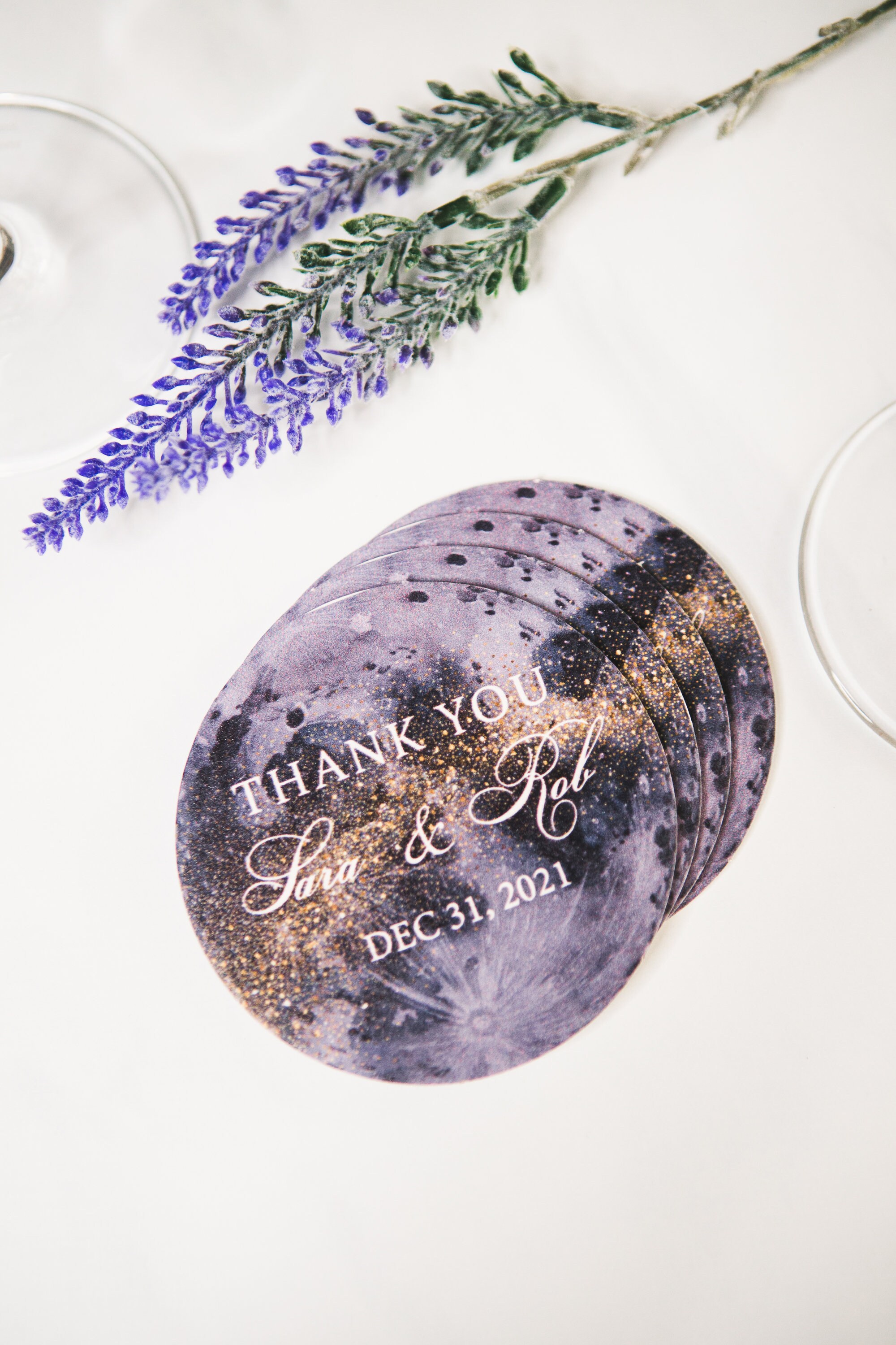 Wedding Favor Coasters, Moon Wedding Theme Personalized Names & Wedding ...