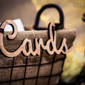 Card Sign for Wedding in Wood for Party Table "cards" Wooden Rustic ...