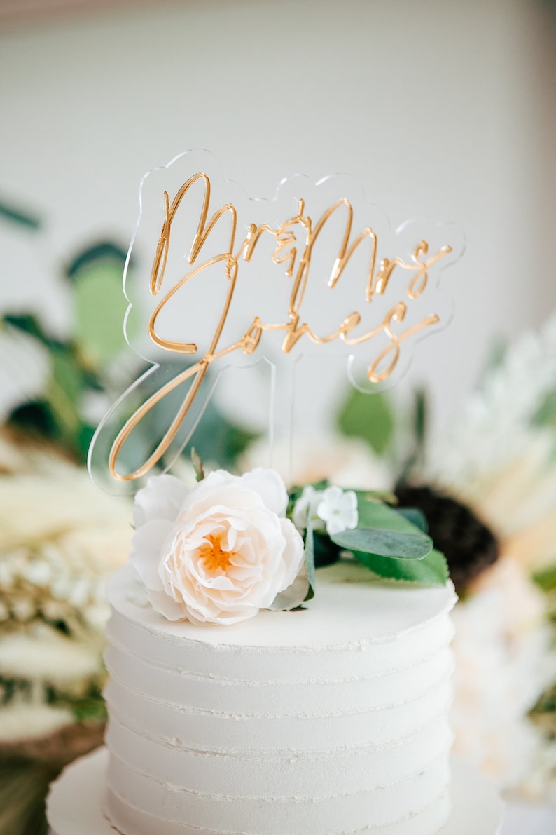 Wedding Cake Topper Name Cake Topper Last Name Gold Clear - Etsy