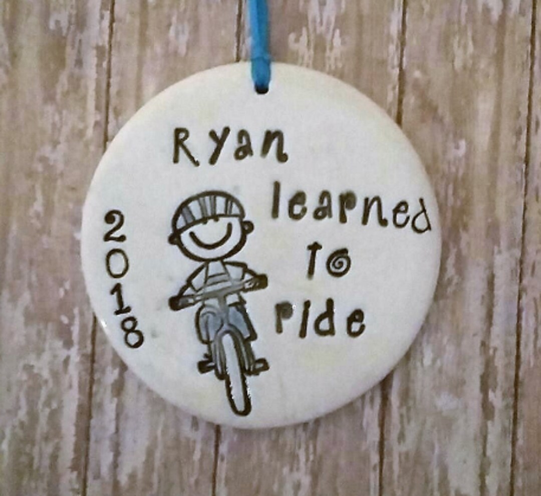Personalized Little Boy Riding Bike Milestone Ornament – Learned to ...