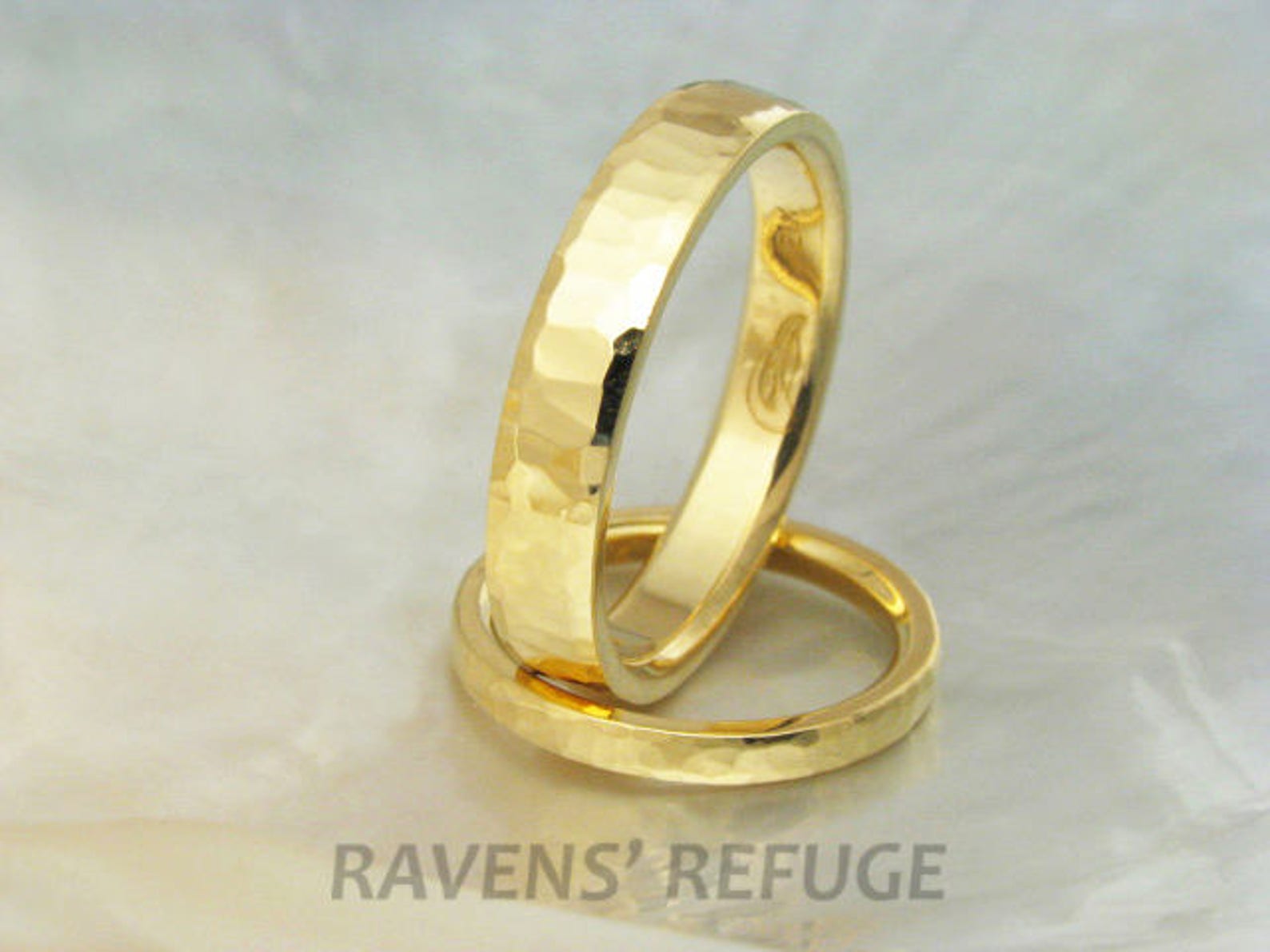Wedding Ring Set in 21k Solid Yellow Gold Hand Forged and - Etsy