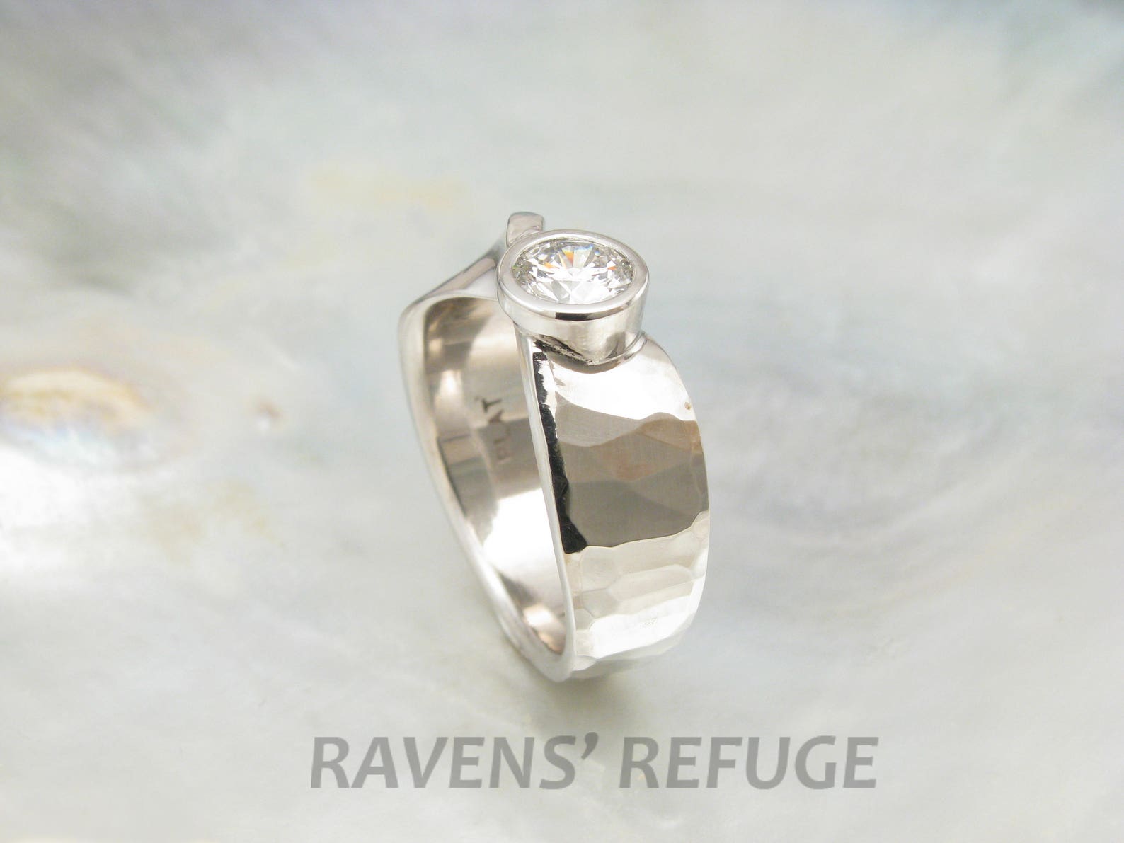 Mobius Engagement Ring - Hammered Diamond Platinum Bezel Ring - Twisted ...