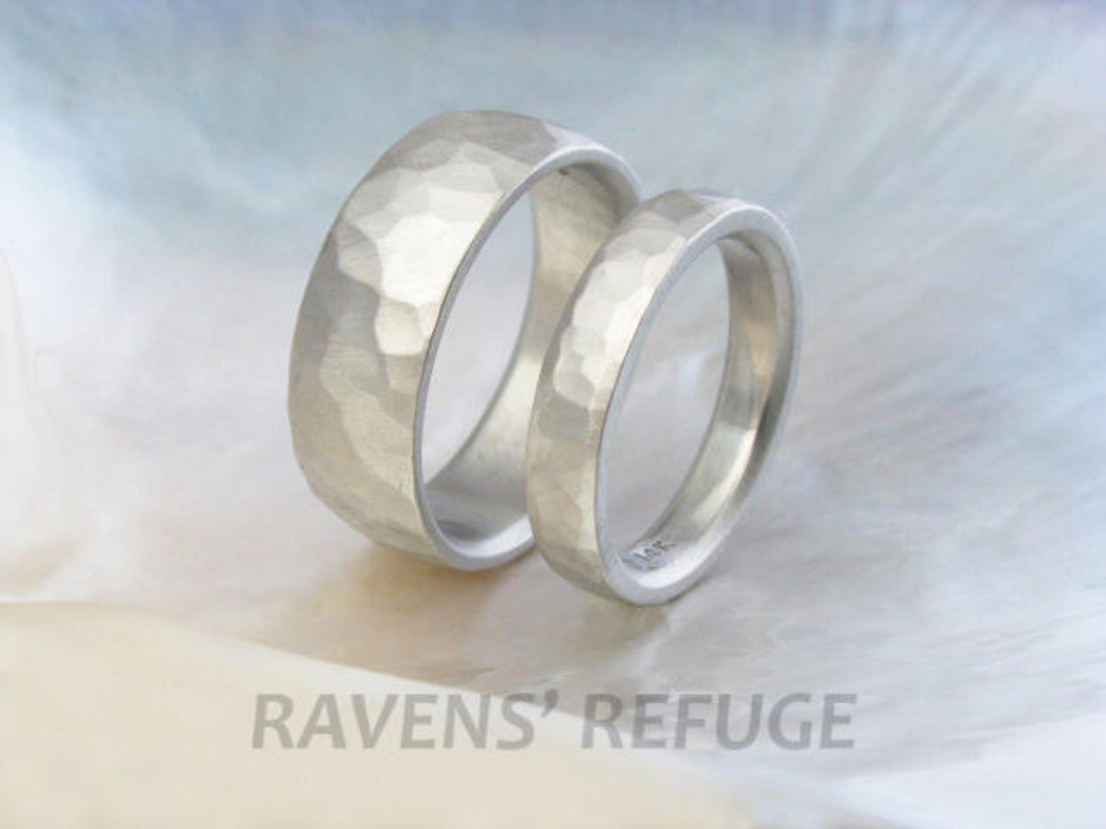 Hammered White Gold Wedding Bands Wedding Ring Set His - Etsy