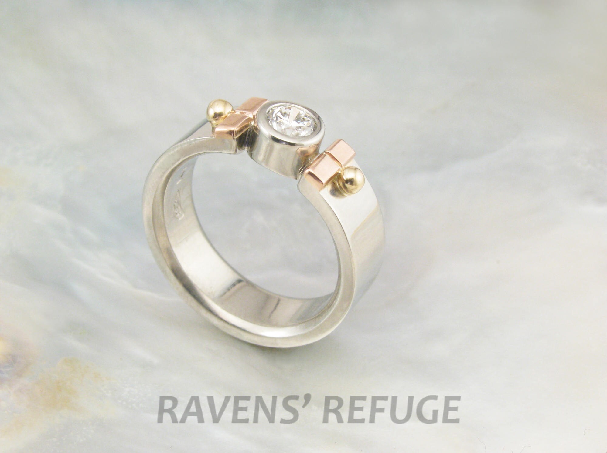 Unique bezel engagement ring hand forged with tri-color gold | Etsy