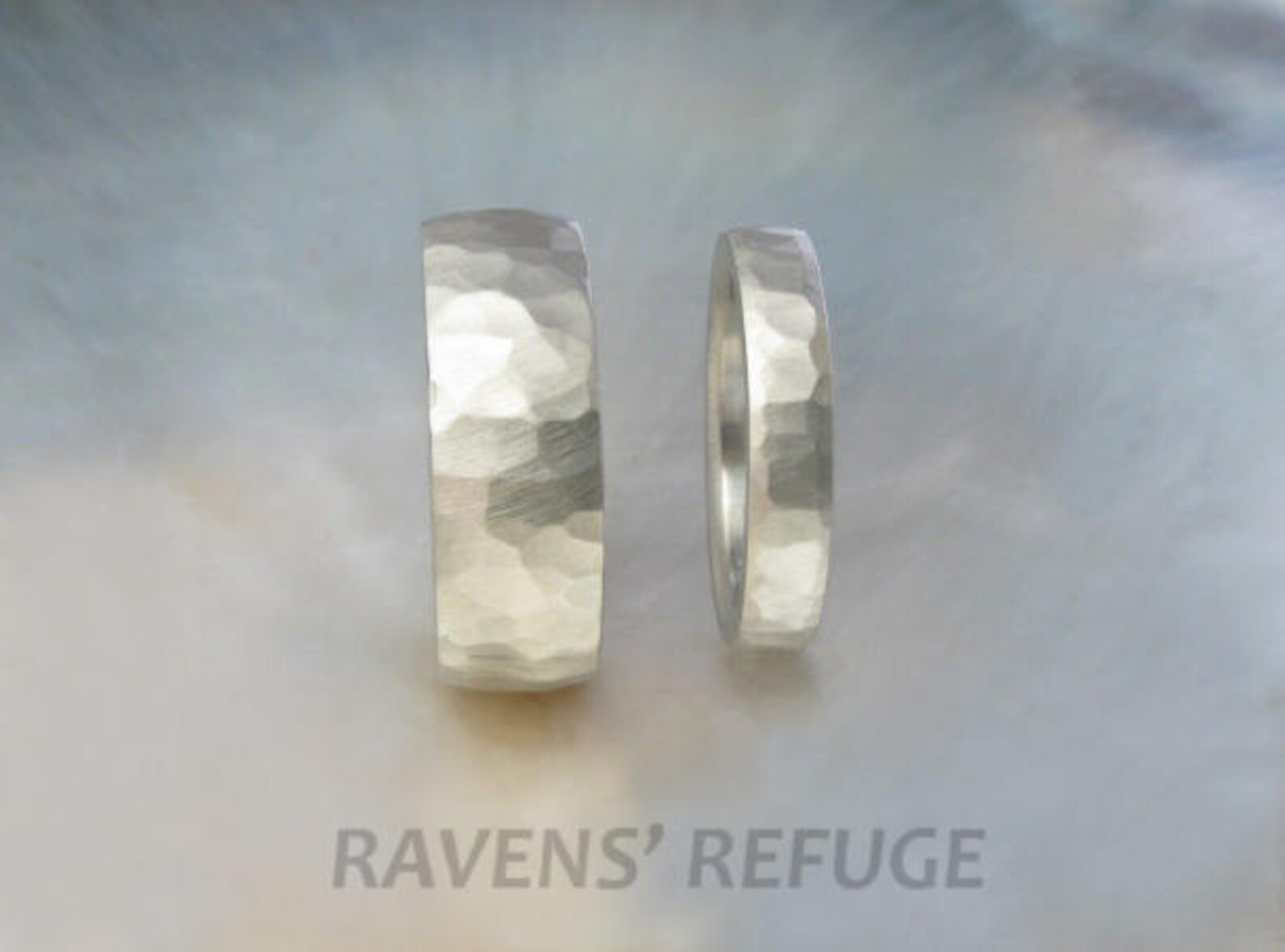 Hammered White Gold Wedding Bands Wedding Ring Set His - Etsy