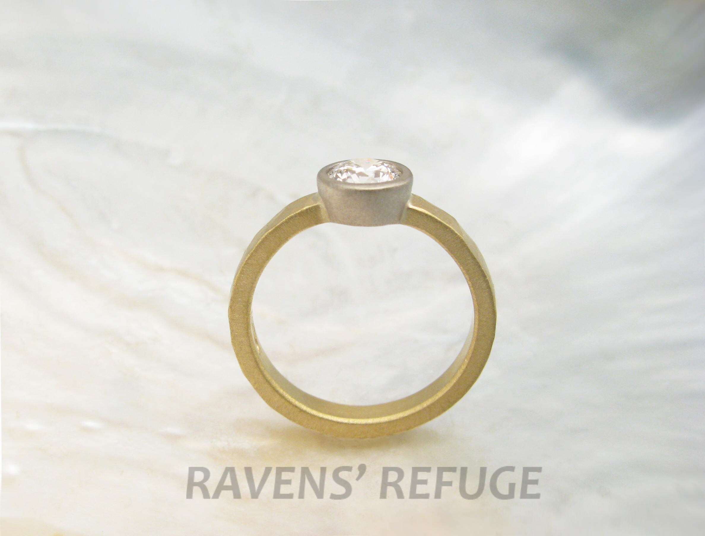 Organic eco engagement ring hammered 18k gold band with low | Etsy