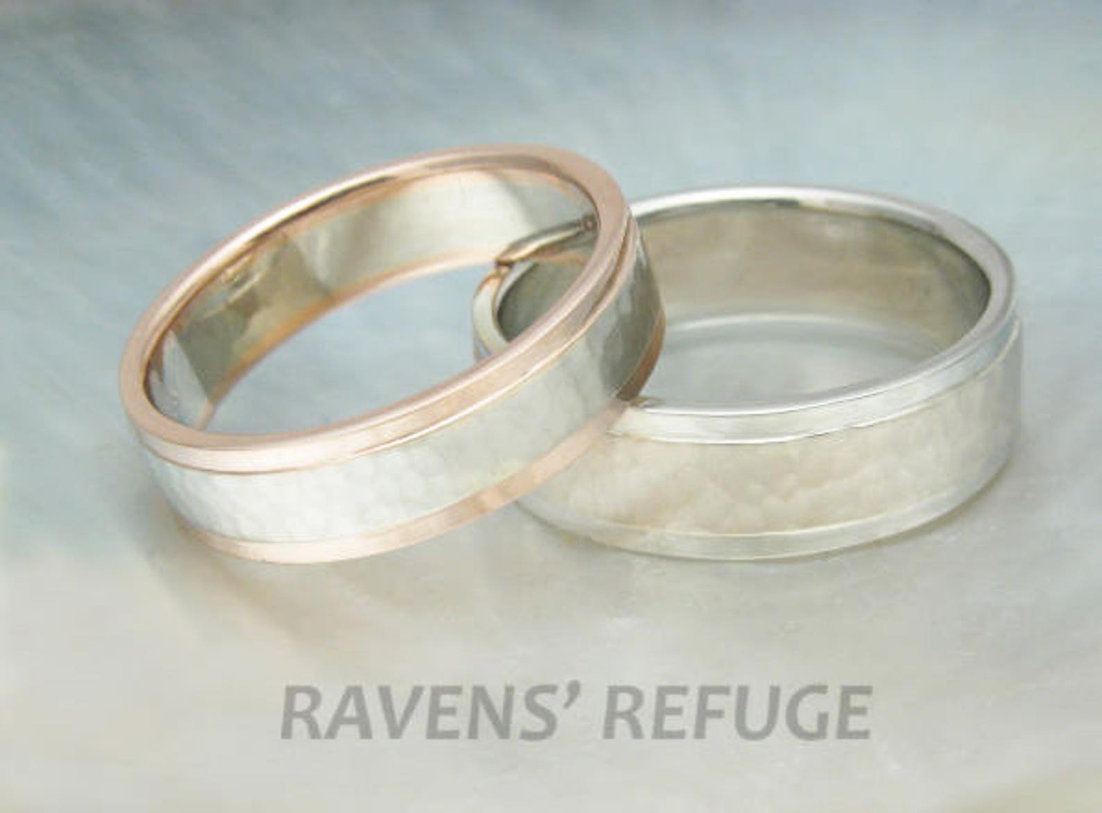Custom Two Tone Wedding Band Set 5mm And 6mm Hammered Wedding Rings Custom Two Tone Wedding Band Set 5mm And 6mm Hammered Wedding Rings