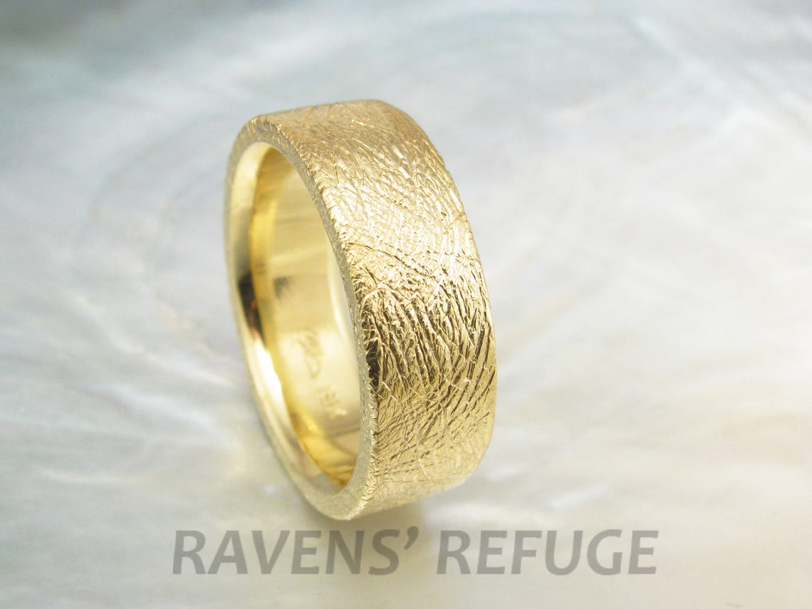 Textured gold band thick 18k wedding band for men or women | Etsy