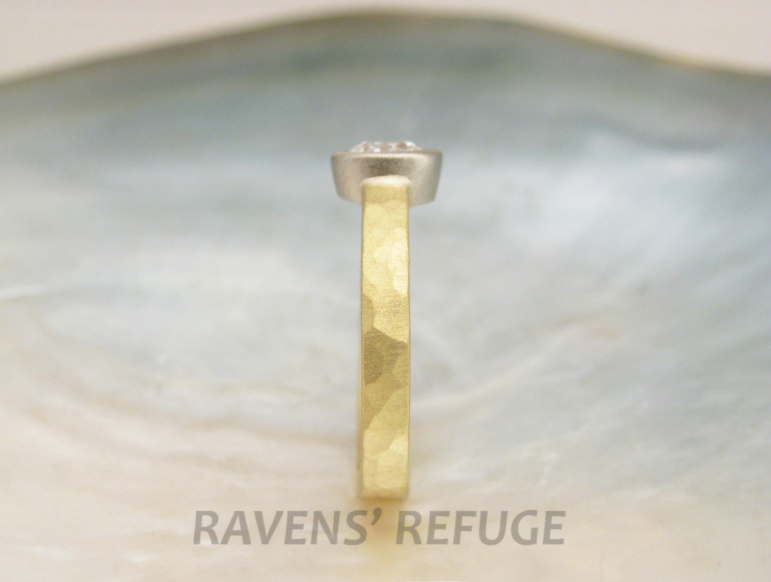 Organic eco engagement ring hammered 18k gold band with low | Etsy