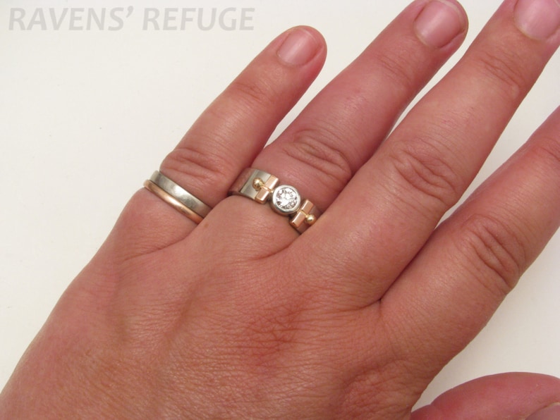 Unique Bezel Engagement Ring Hand Forged With Tri-color Gold - Etsy