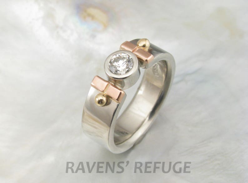 Unique Bezel Engagement Ring Hand Forged With Tri-color Gold - Etsy