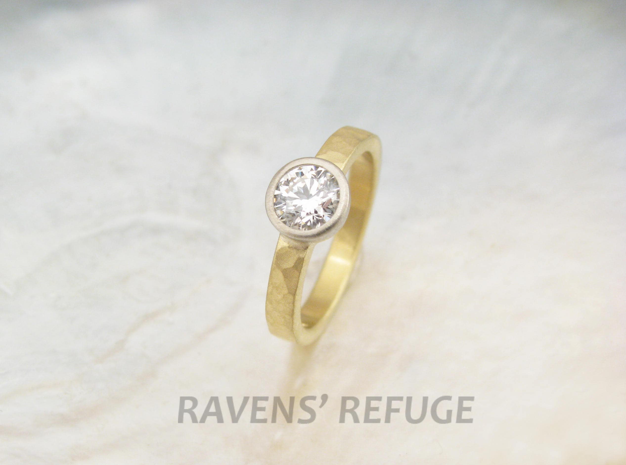 Organic eco engagement ring hammered 18k gold band with low | Etsy