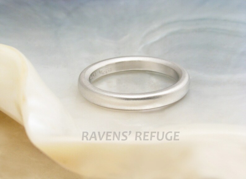Traditional Platinum Wedding Band -- 3mm Domed Wedding Ring With Matte ...
