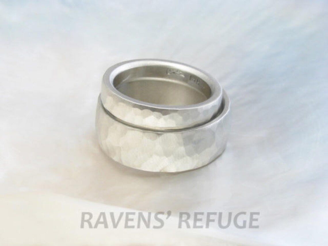 Hammered White Gold Wedding Bands Wedding Ring Set His - Etsy
