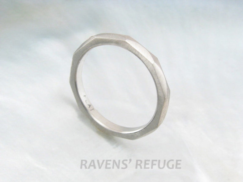 Women's Platinum Wedding Ring -- Hand Forged Faceted 2mm Wedding Band ...