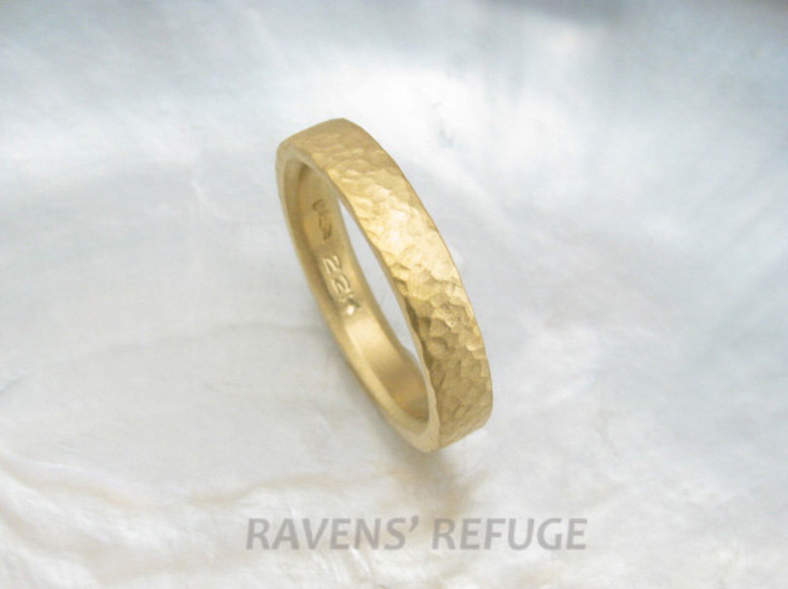 22k Gold Wedding Band 3.5mm Rustic Matte Stacking Ring - Etsy
