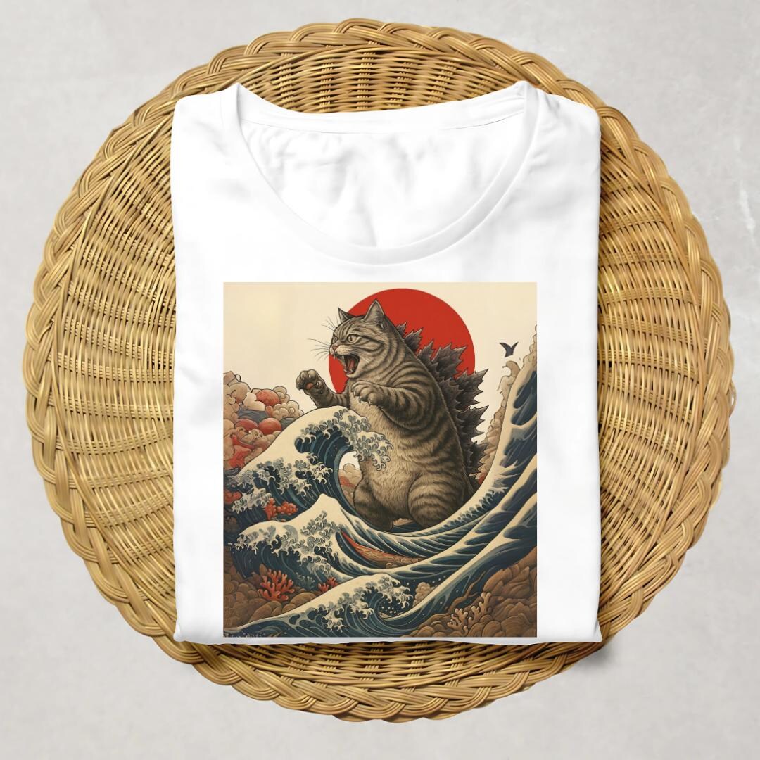 Catzilla T-shirt | Kaiju Cat, Godzilla, Hokusai Wave - Etsy