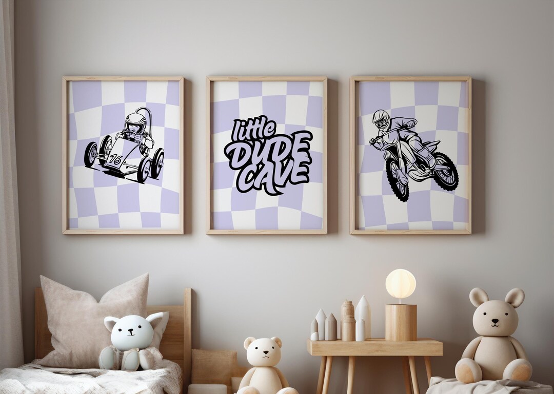 Little Dude Cave Wall Art Set | Boys Room Racing Print (digital ...