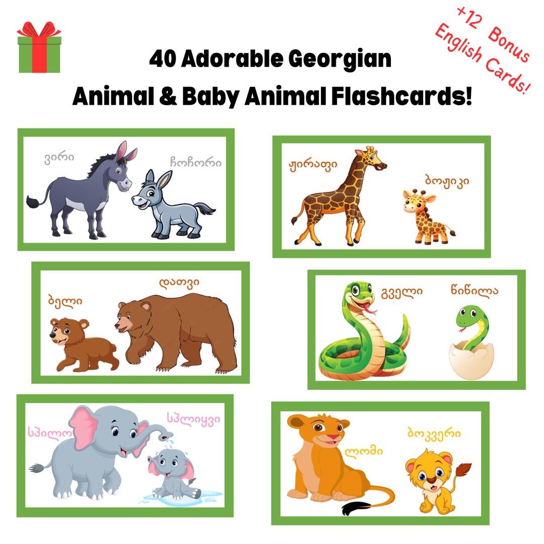 Georgian Animal Flashcards: Bilingual Learning Cards (digital Download ...