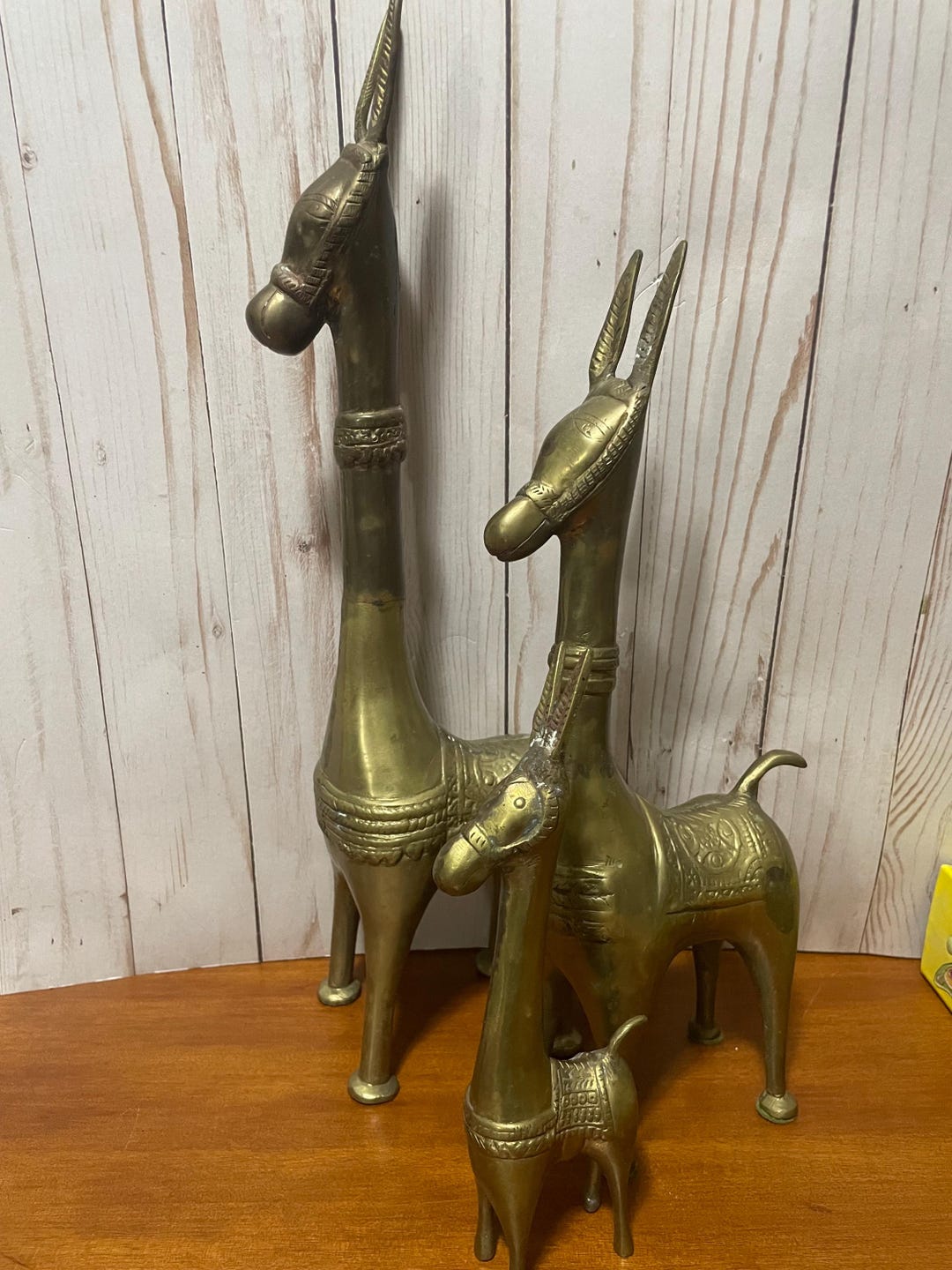 Set of 3 Vintage Solid Brass Llama or Donkey Figurines – Hand Carved ...
